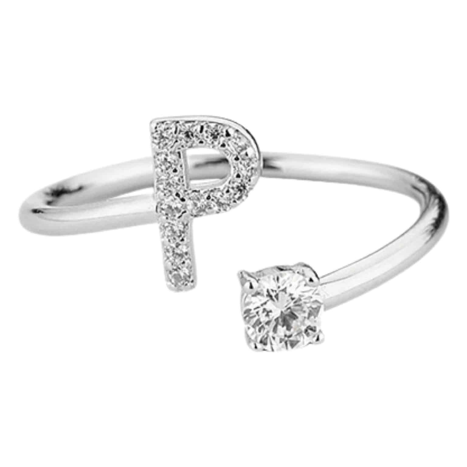 Letter ring P | Verstelbaar | 925 Sterling Zilver